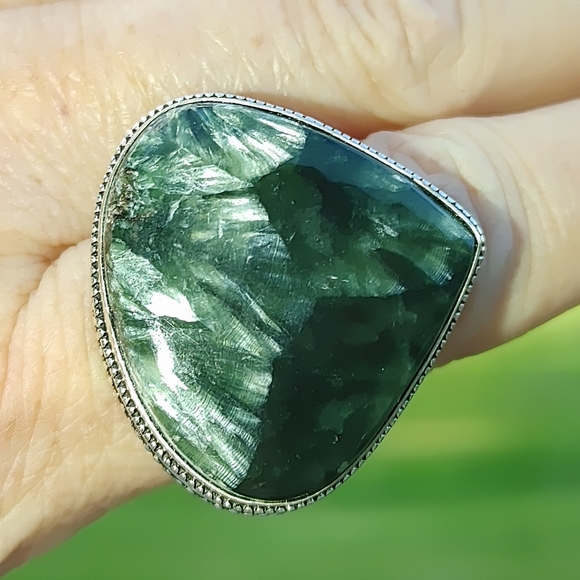 Artisan | Jewelry | Jumbo Seraphinite Gemstone Ring In 925 Sterling ...